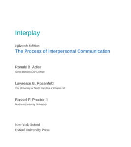 interplay the process of interpersonal communication 15th edition PDF ...